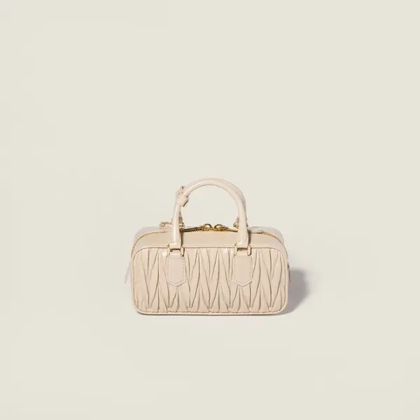 Miu Miu Arcadie Shiny Matelassé Leather Bag - Travertine Stone
