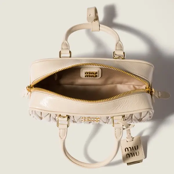 Miu Miu Arcadie Shiny Matelassé Leather Bag - Travertine Stone