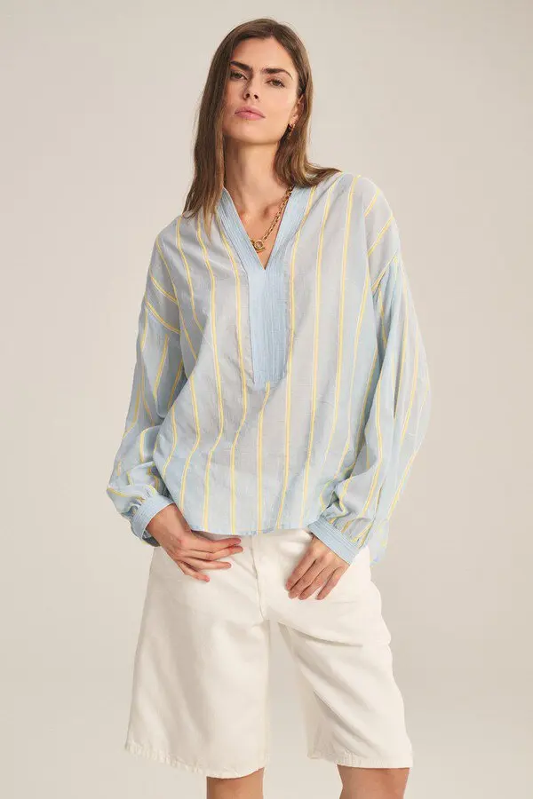 Velvet By Graham & Spencer Analyn Stripe Cotton Top - Blue