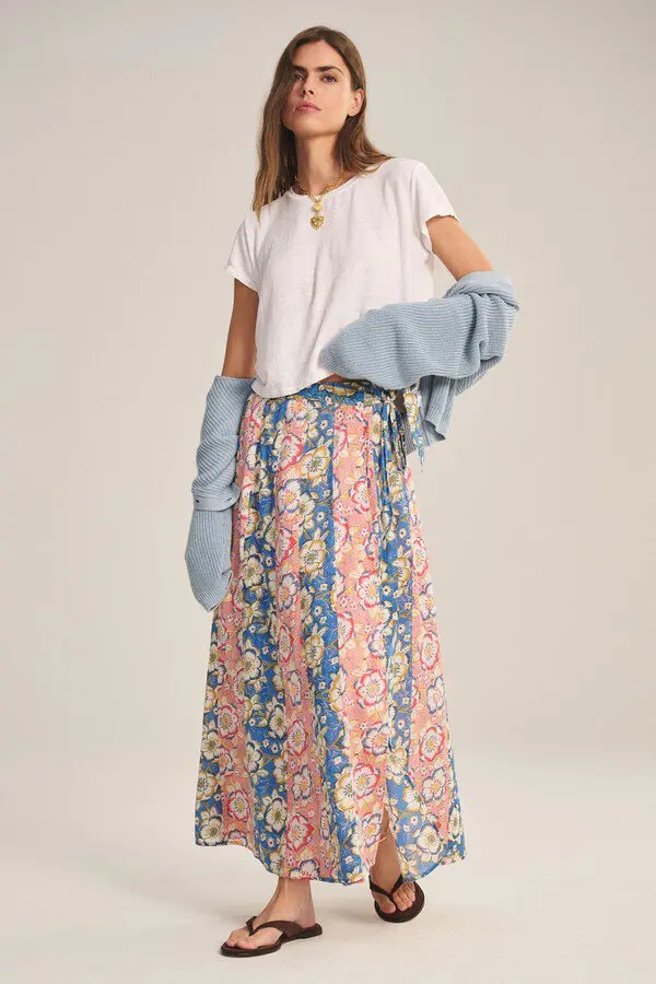 Velvet By Graham & Spencer Nicolette Printed Cotton Maxi Wrap Skirt