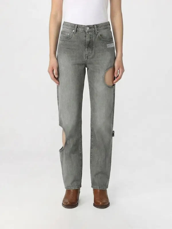 Off-White Cut-out Baggy Denim Jeans - Grey
