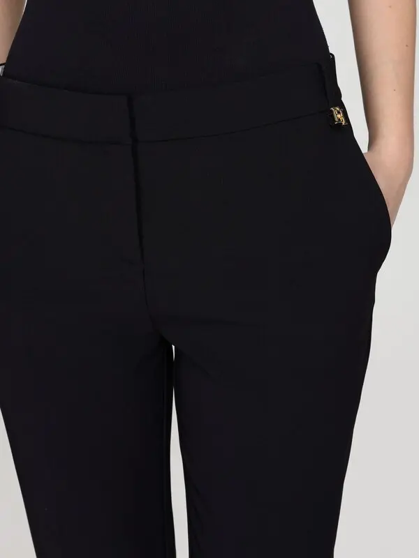 Elisabetta Franchi Cropped Polyester Crêpe Tailored Trousers - Black
