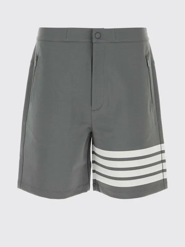 Thom Browne Slim Fit Viscose Blend Shorts With Signature Stripes - Grey