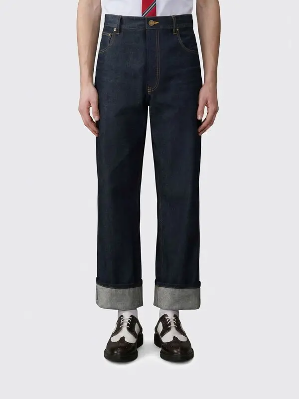 Thom Browne Cotton Denim Wide Leg Jeans - Navy