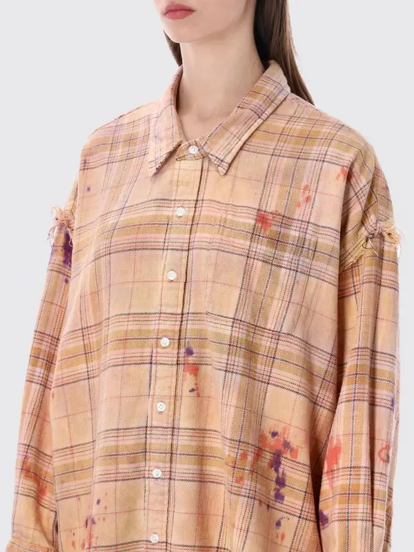 R13 Cotton Check Print Distressed Shirt
