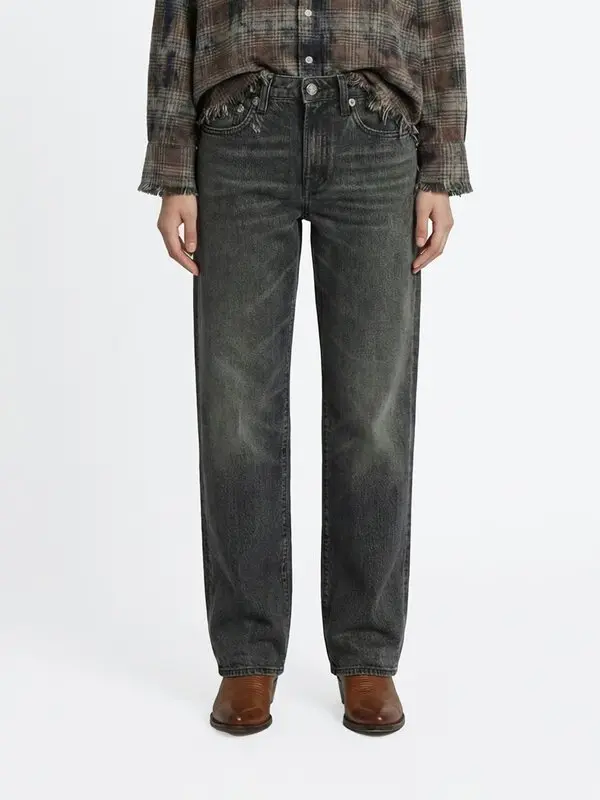 R13 Denim Straight Jeans - Grey