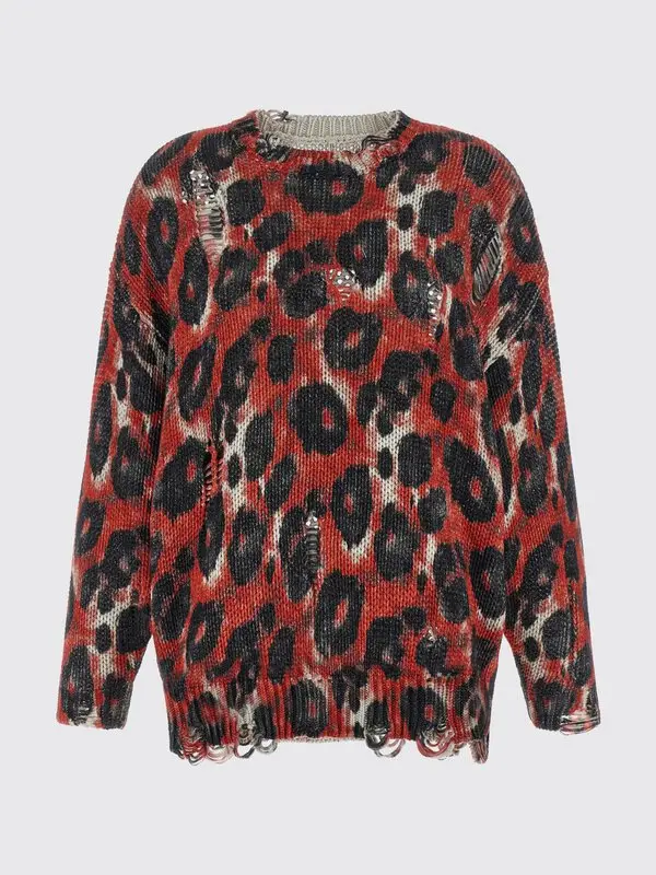 R13 Animal Print Cotton Knit Top - Red