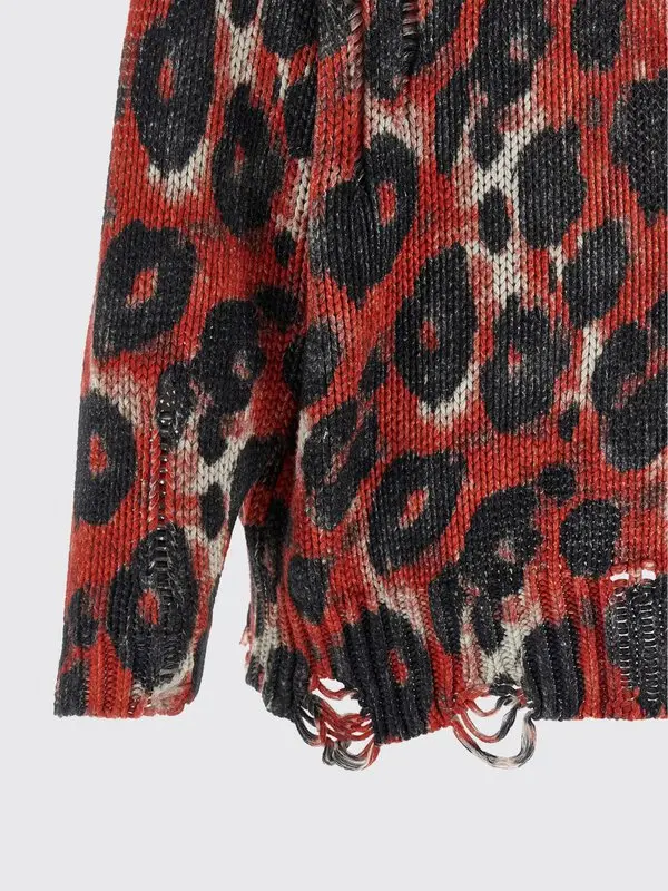 R13 Animal Print Cotton Knit Top - Red