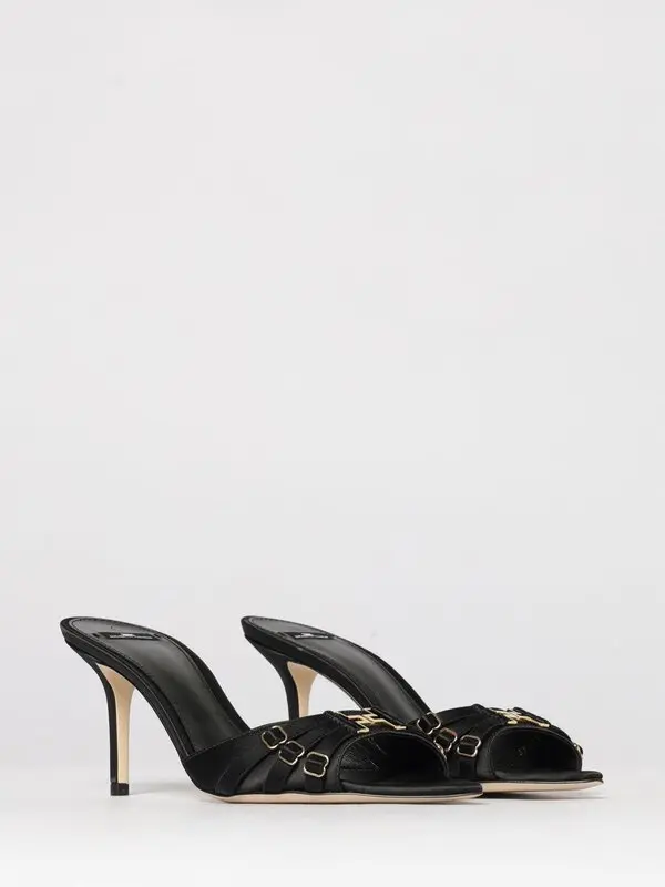 Elisabetta Franchi Satin Mules With Metallic Monogram