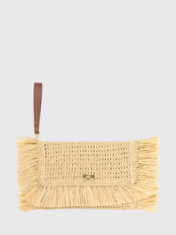 ANYA HINDMARCH Crochet Raffia Fringed Clutch - Beige