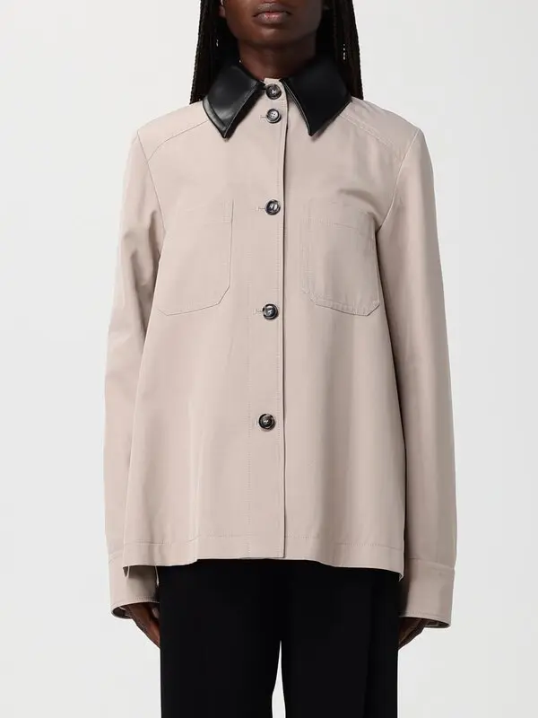 Sportmax Cotton Blend Shirt Jacket With Leather Collar - Beige