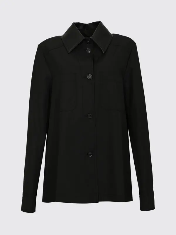 Sportmax Cotton Blend Shirt Jacket With Leather Collar - Black