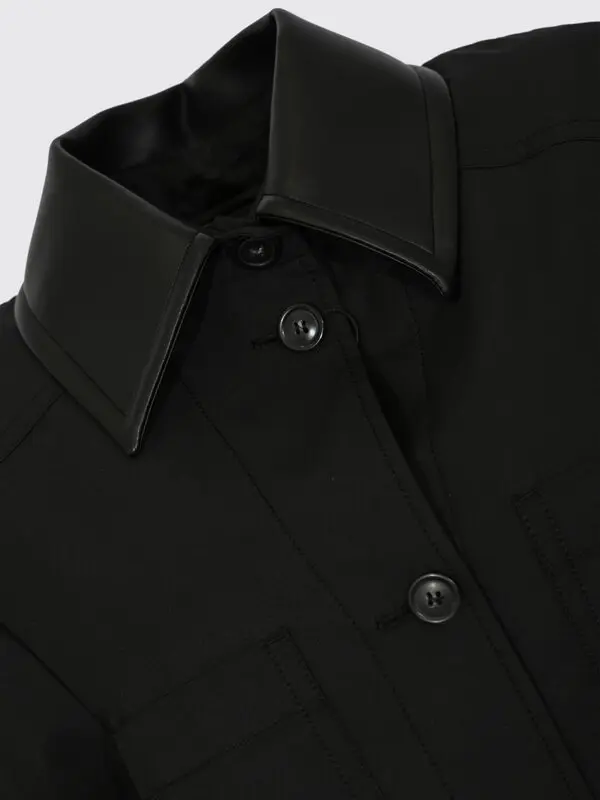 Sportmax Cotton Blend Shirt Jacket With Leather Collar - Black