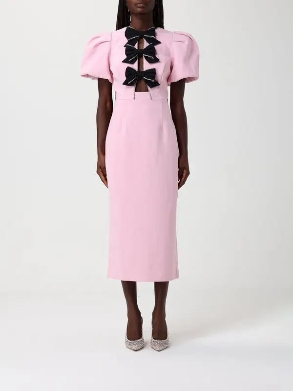 Rebecca Vallance Nemy Midi Crepe Dress With Bow Appliques - Pink