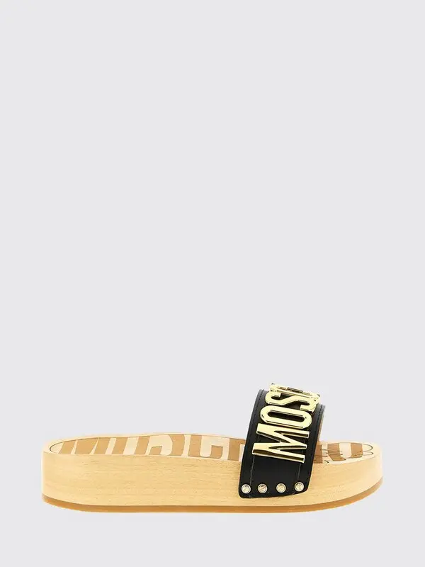 Moschino Leather And Wood Mules - Black