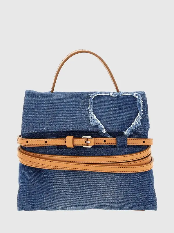 Moschino Tie Me Denim And Leather Bag - Blue