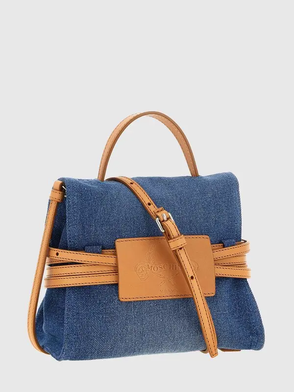 Moschino Tie Me Denim And Leather Bag - Blue