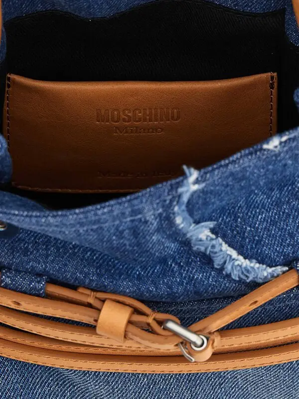 Moschino Tie Me Denim And Leather Bag - Blue