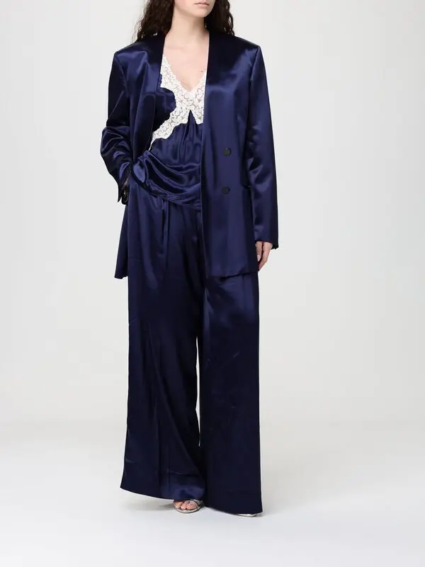 Alberta Ferretti Satin Blouse With Lace Inserts - Blue