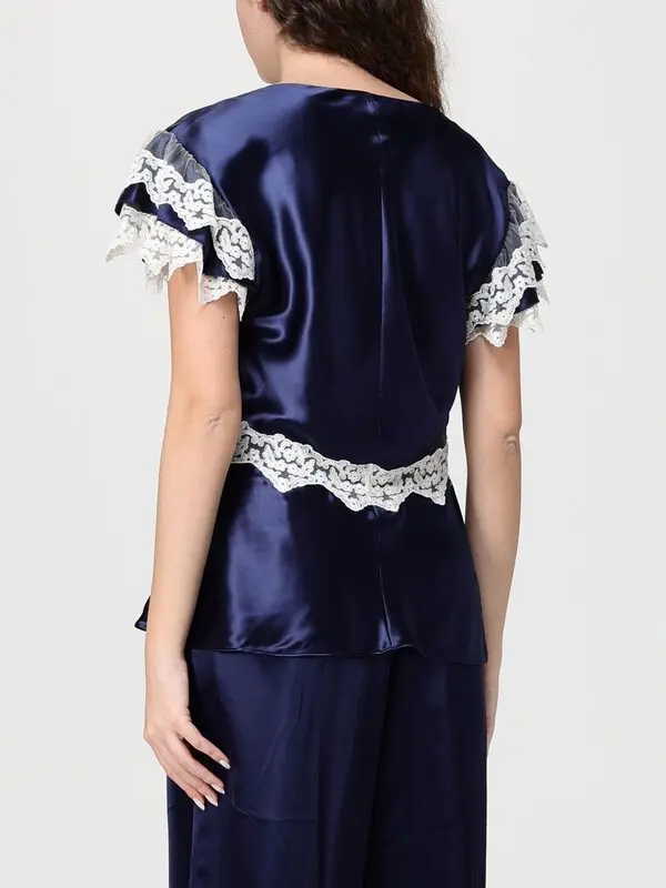 Alberta Ferretti Satin Blouse With Lace Inserts - Blue