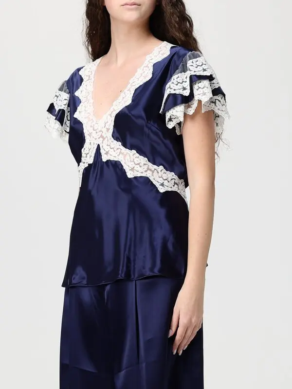 Alberta Ferretti Satin Blouse With Lace Inserts - Blue