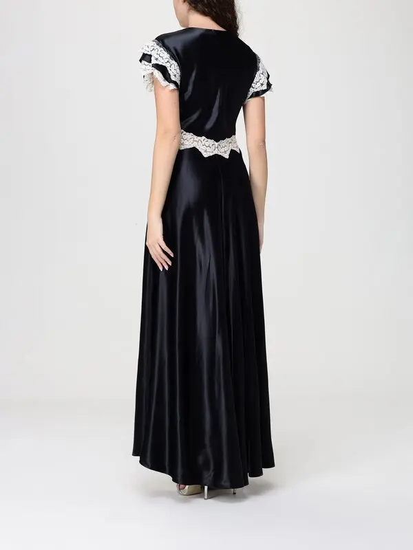 Alberta Ferretti Long Satin Dress With Lace Inserts