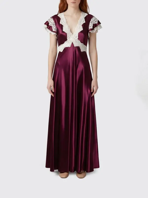 Alberta Ferretti Lace Trimmed Maxi Dress - Violet