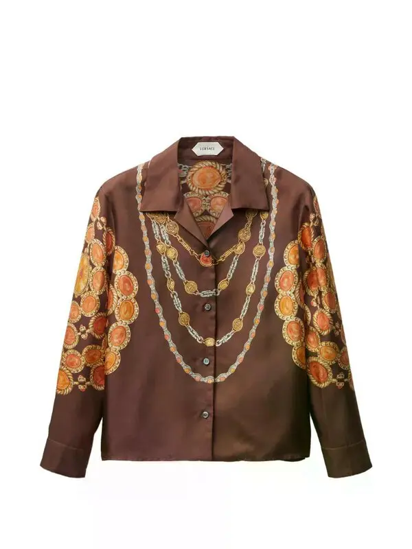 Versace Printed Silk Twill Shirt - Brown