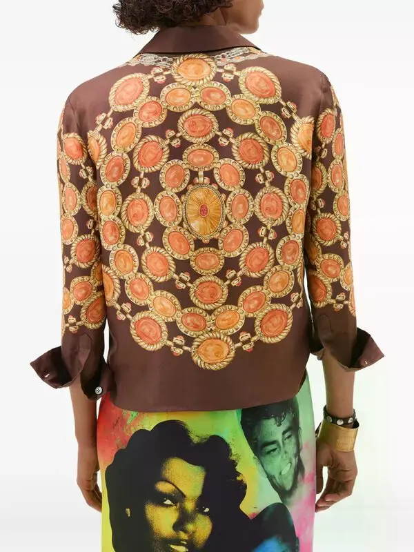 Versace Printed Silk Twill Shirt - Brown