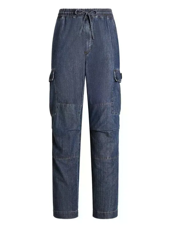 Dolce & Gabbana Elasticated Denim Trousers With Plaque Detail