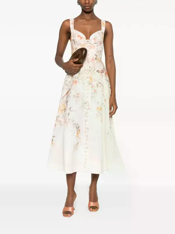 Zimmermann Luna Buttoned Floral Picnic Midi Dress