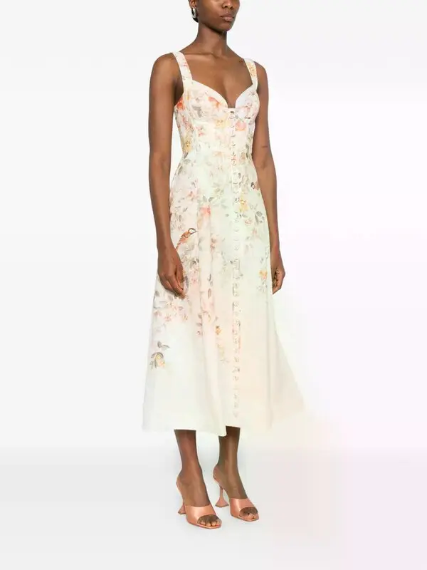 Zimmermann Luna Buttoned Floral Picnic Midi Dress