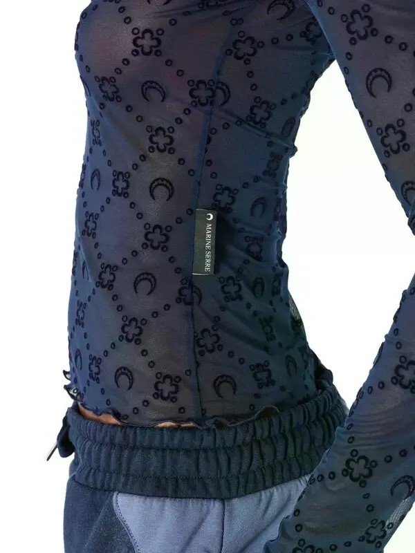 MARINE SERRE Moonogram Mesh Long Sleeve Top - Blue