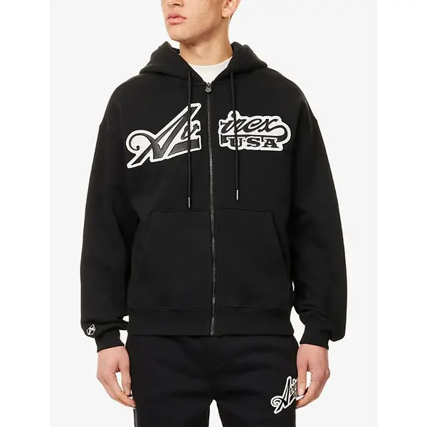 AVIREX Script-appliqué Zip-up Cotton-jersey Hoody