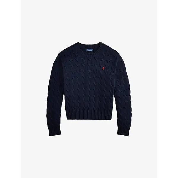 Polo Ralph Lauren Logo-embroidery Cable-knit Wool Jumper - Hunter Navy