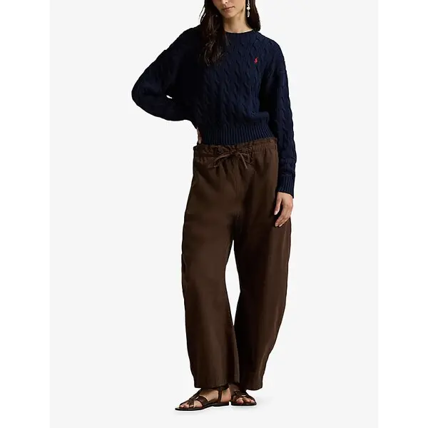 Polo Ralph Lauren Logo-embroidery Cable-knit Wool Jumper - Hunter Navy