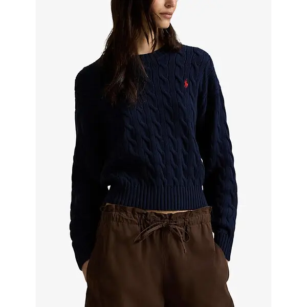 Polo Ralph Lauren Logo-embroidery Cable-knit Wool Jumper - Hunter Navy