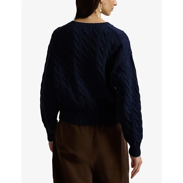 Polo Ralph Lauren Logo-embroidery Cable-knit Wool Jumper - Hunter Navy