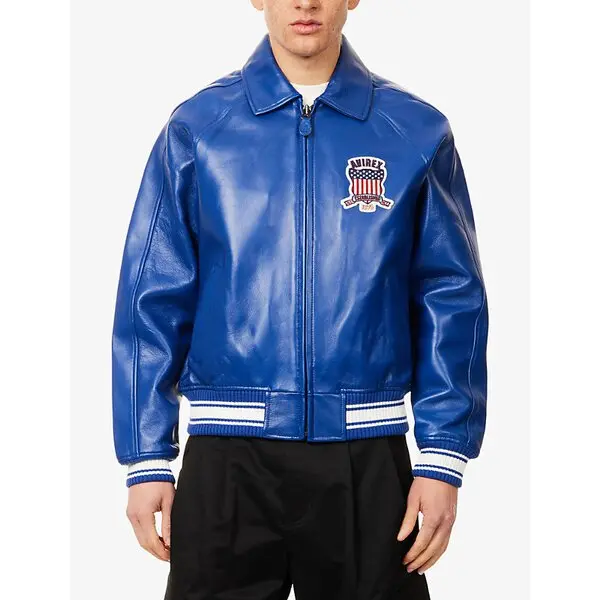 AVIREX Leather Bomber Jacket With Appliquéd Patches