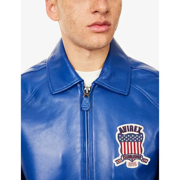 AVIREX Leather Bomber Jacket With Appliquéd Patches