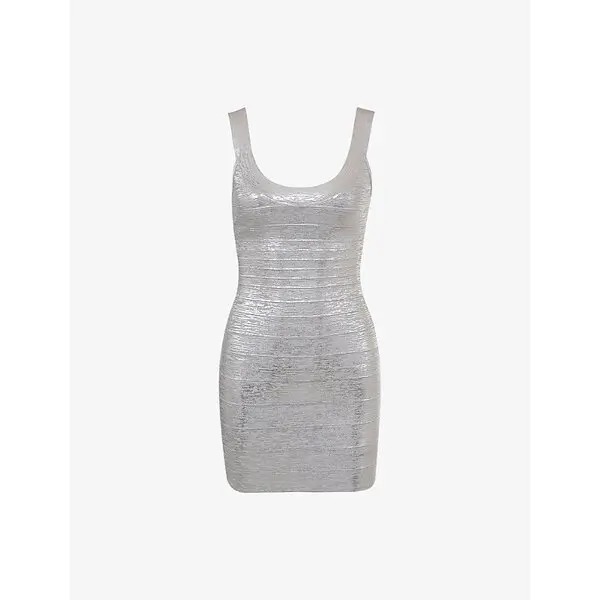 House Of Cb Panelled Stretch-woven Mini Dress - Silver Foil