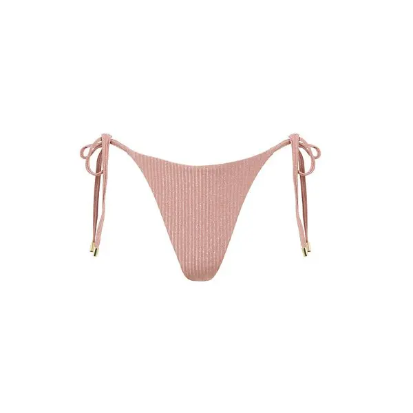 Monday Swimwear Palma Thong Bikini Bottoms - Mauve Lurex Rib