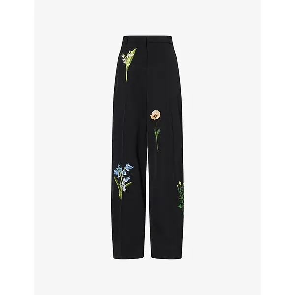 Stella McCartney Floral-embroidered Wool Trousers