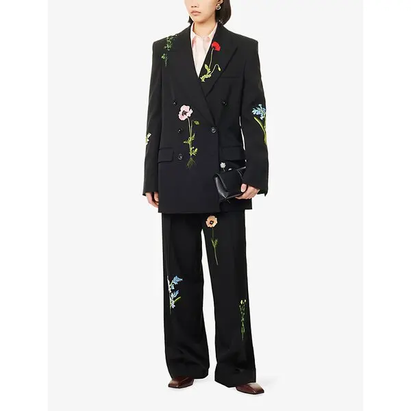 Stella McCartney Floral-embroidered Wool Trousers