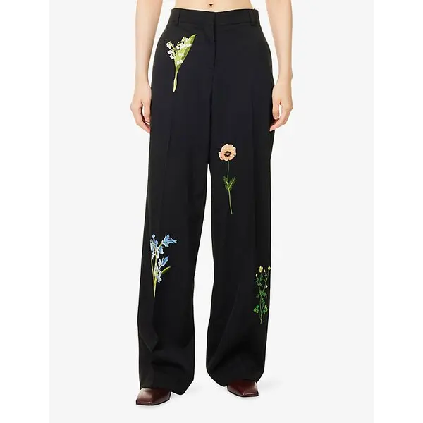 Stella McCartney Floral-embroidered Wool Trousers