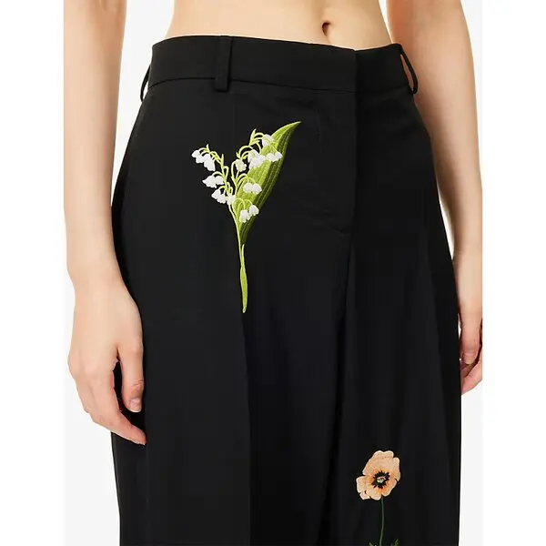 Stella McCartney Floral-embroidered Wool Trousers