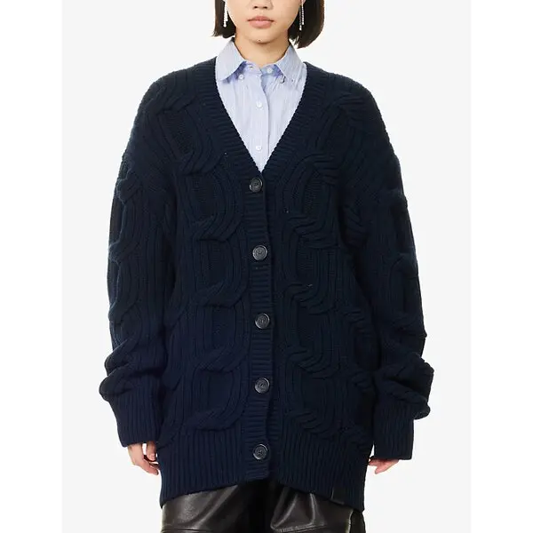 Stella McCartney Relaxed-fit Chain Wool Cardigan - Navy