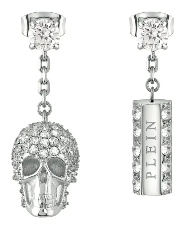 Philipp Plein Sliding $kull Crystal Dangle Earrings - Stainless Steel