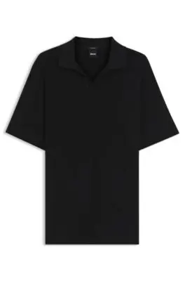 BOSS Jacquard-pattern Polo Shirt With Johnny Collar - Black