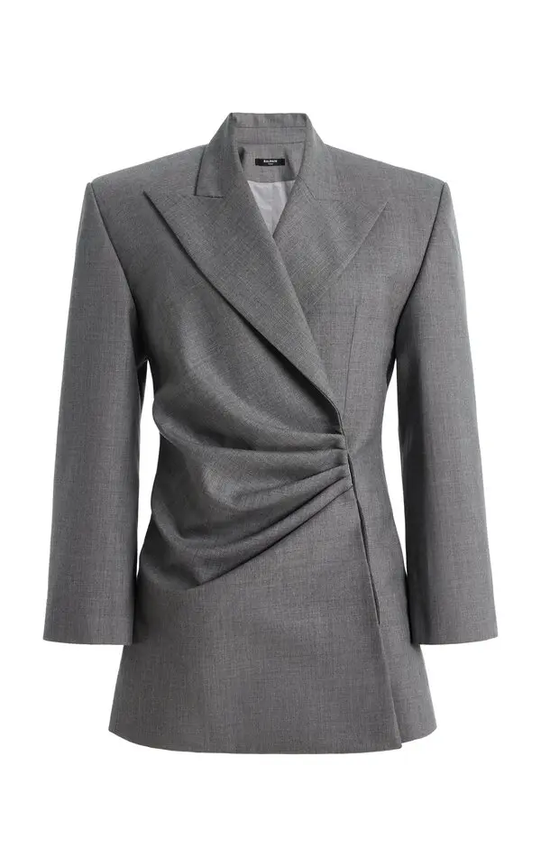 Balmain Draped Wool Jacket Dress